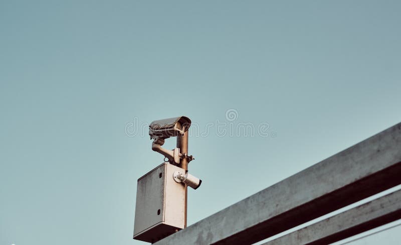 Security Camera Damaged at Sunset - Copy Space Stock Image - Image of ...