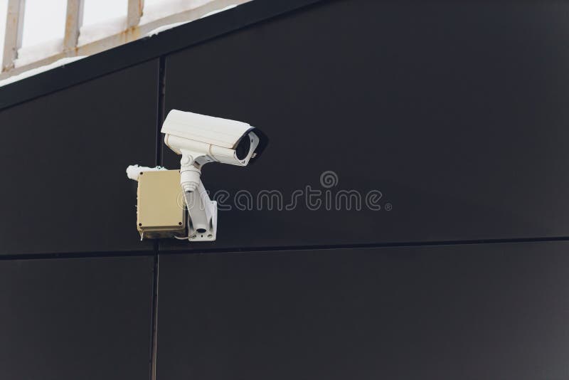 Security Camera on Dark Modern Building, Technology Concept. Stock ...