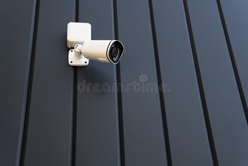 Security Camera on Dark Modern Building, Technology Concept. Stock ...