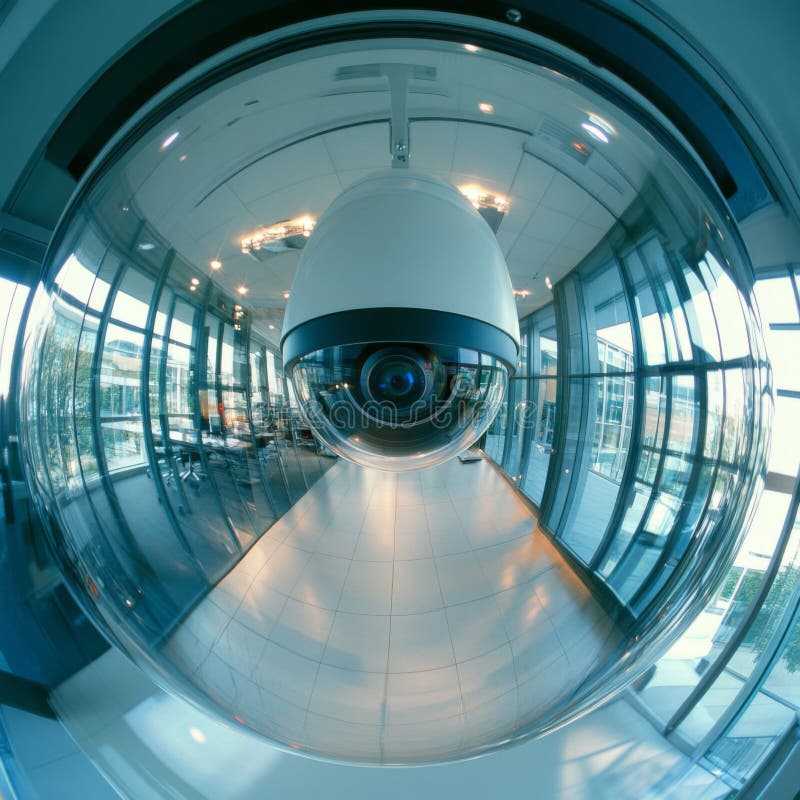 Security Camera with Fisheye Lens Captures a Wide View of a Modern ...