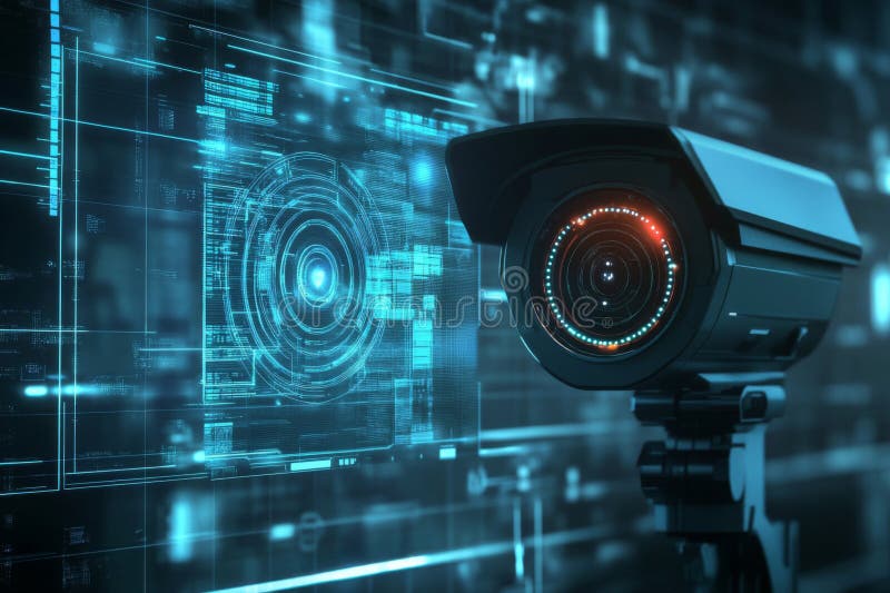 Security Camera Focused on a Digital Interface Stock Illustration ...
