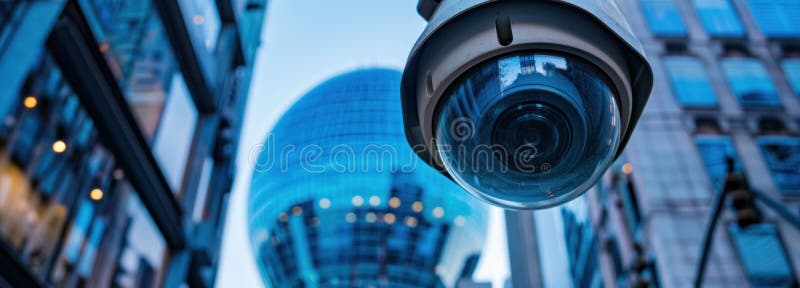 Security Camera Focused on a Modern Urban Landscape with a Large ...