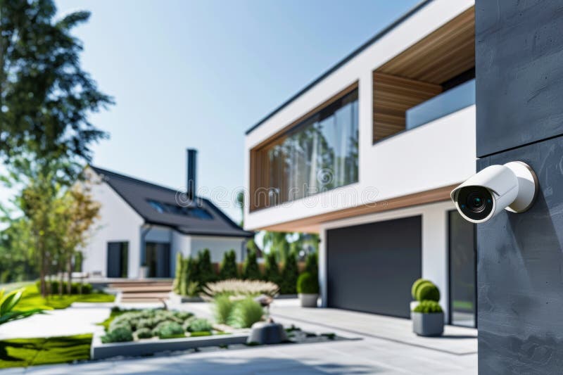Security Camera in Front of a Modern House. Stock Photo - Image of ...