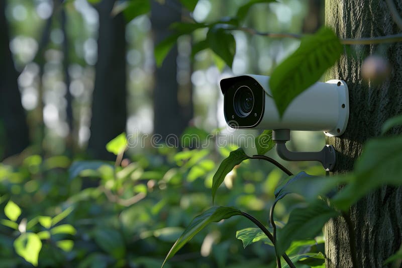 Security Camera Guarding Lush Green Forest Stock Photo - Image of green ...