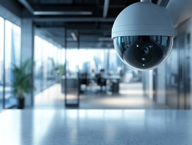 Security Camera Hanging Above a Modern Office Space Stock Illustration ...
