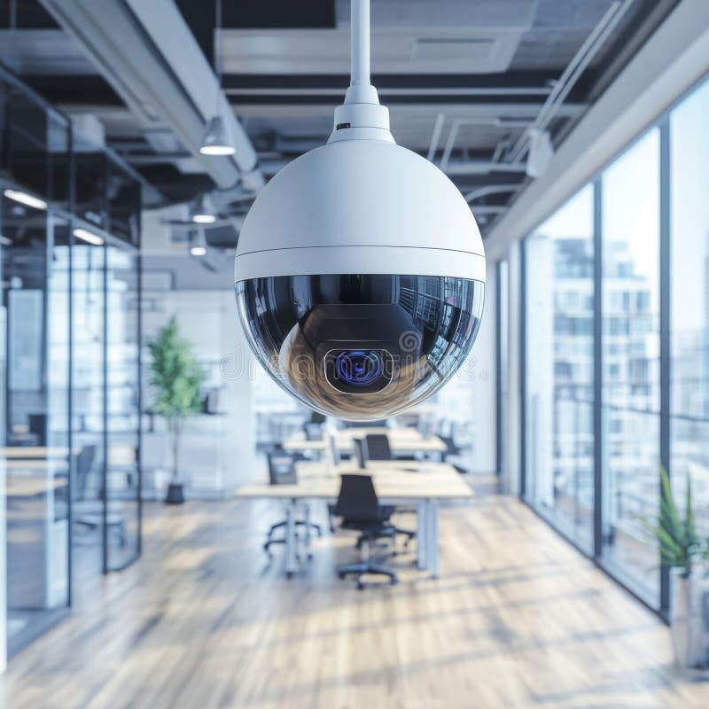 Security Camera Hanging in Modern Office Space Stock Illustration ...
