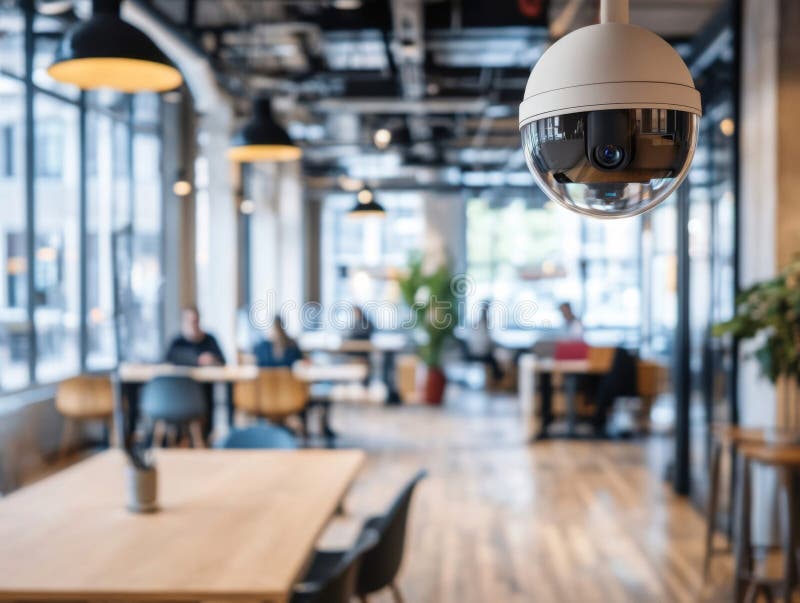 Security Camera Hanging in a Modern Office Space Stock Illustration ...