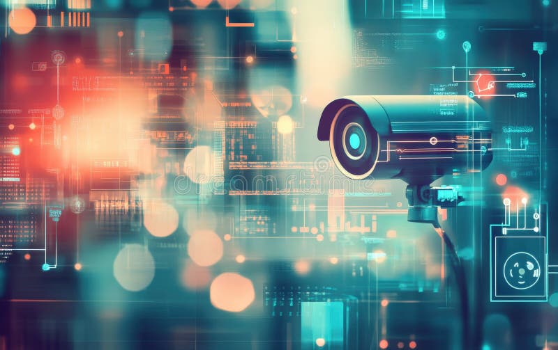 A Security Camera is Hanging from a Pole that Stands in Front of a ...