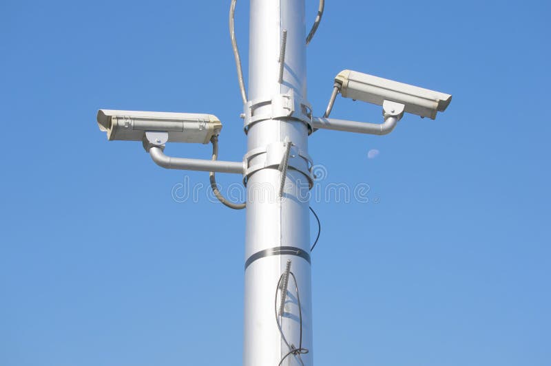 Security Camera on High Pole with Blue Sky Stock Photo - Image of video ...
