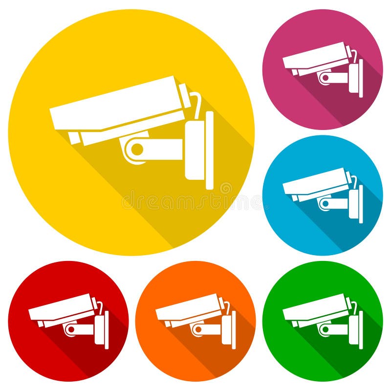 Security Camera Icons Set with Long Shadow Stock Vector - Illustration ...