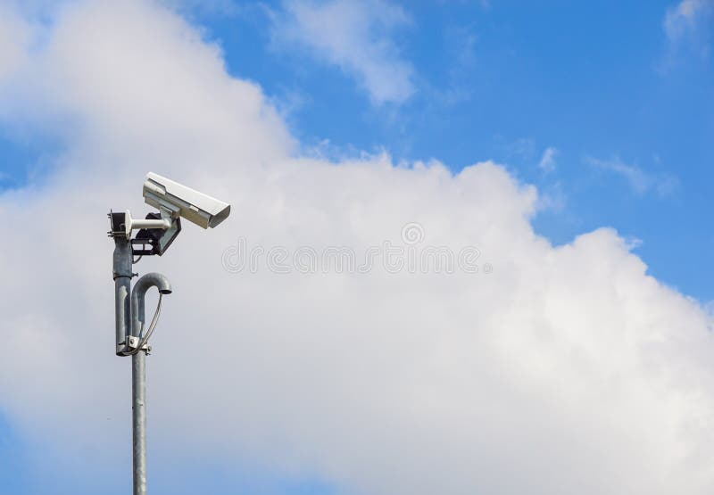 Security Camera Install Corner Outside Building Blue Sky Background ...