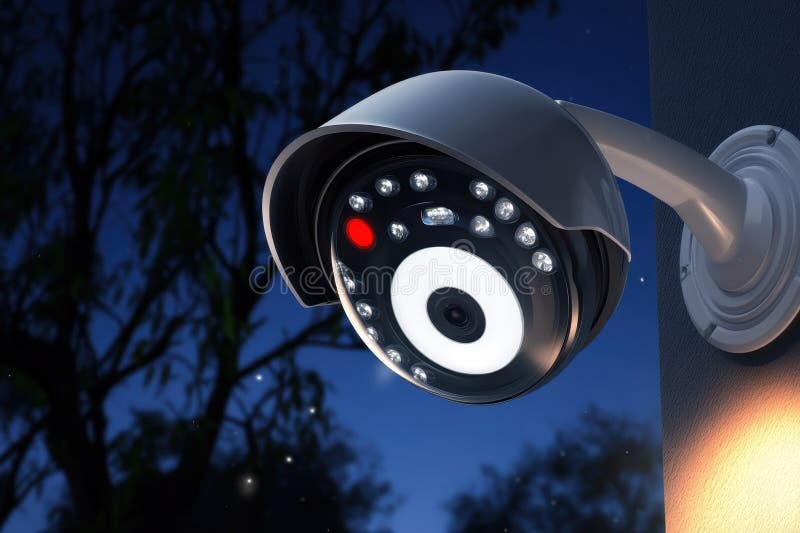 Security Camera Installed Outdoors at Night with Infrared Lights for ...