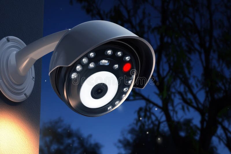 Security Camera Installed Outdoors at Night with Infrared Lights for ...