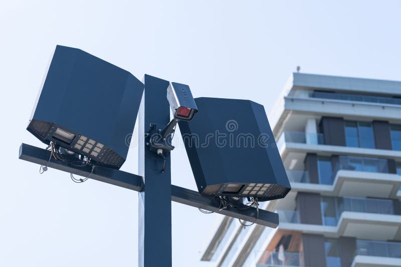 Security Camera with Light Projectors Stock Photo - Image of video ...