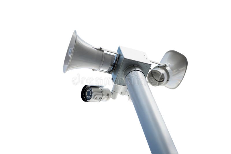 Security Camera with Loudspeakers and Megaphone Isolated on White ...
