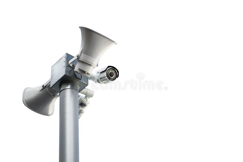 Security Camera with Loudspeakers and Megaphone Isolated on White ...