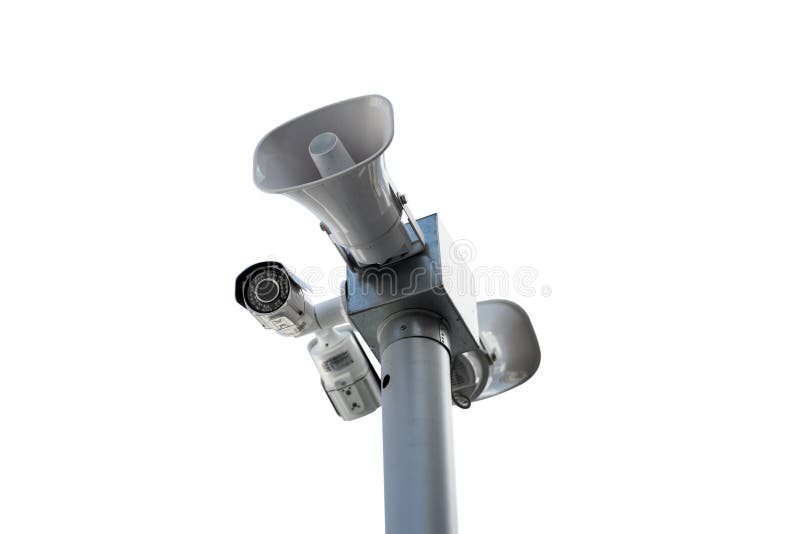 Security Camera with Loudspeakers and Megaphone Isolated on White ...