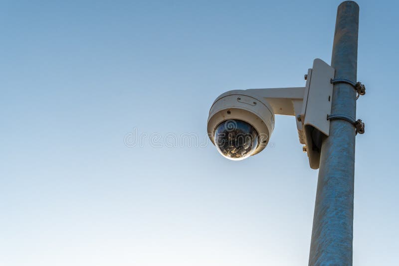 Security Camera on a Metal Pole on a Sunny Afternoon Stock Photo ...