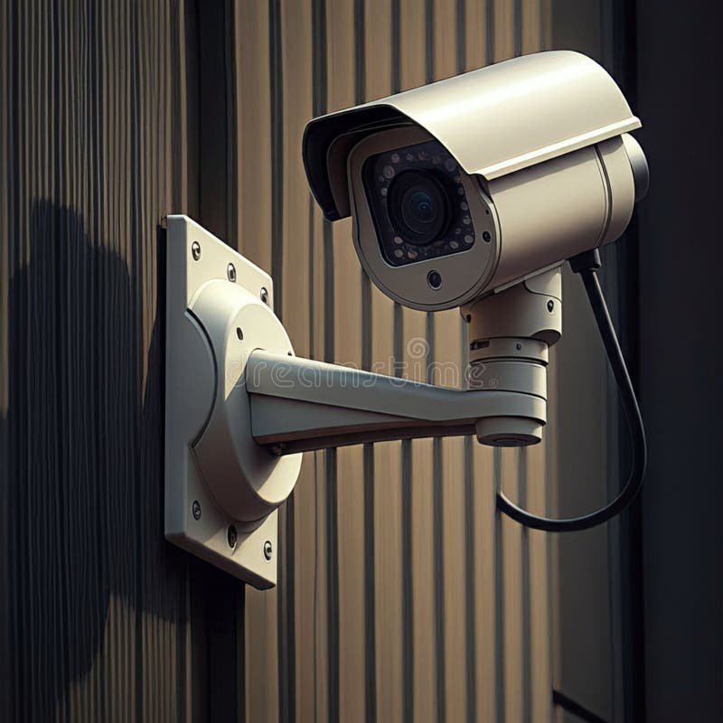A Security Camera with a Metallic Casing is Mounted on a Wall. it ...