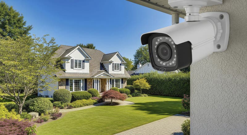 Security Camera on a Modern House. Smart Home Surveillance, Property ...