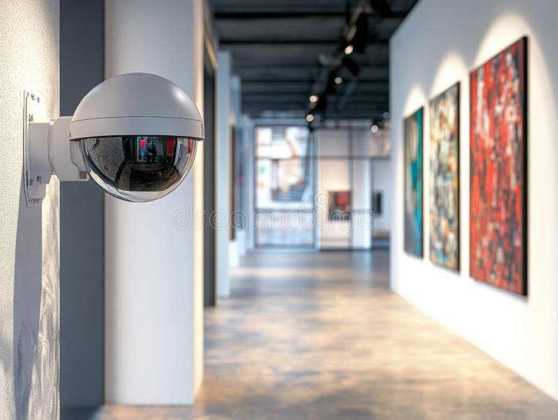 Security Camera Monitoring an Art Gallery Hallway Stock Illustration ...
