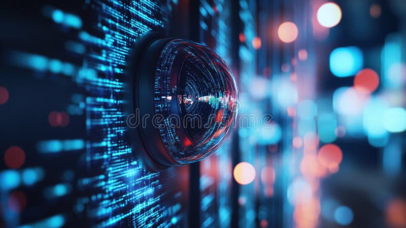 Security Camera Monitoring Binary Code In Server Room Stock Image