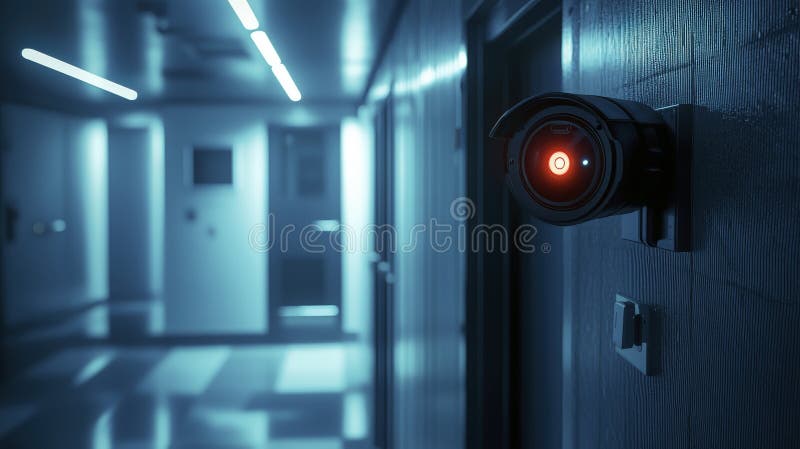 Security Camera Monitoring Breach Risks in Dimly Lit Hallway Realistic ...