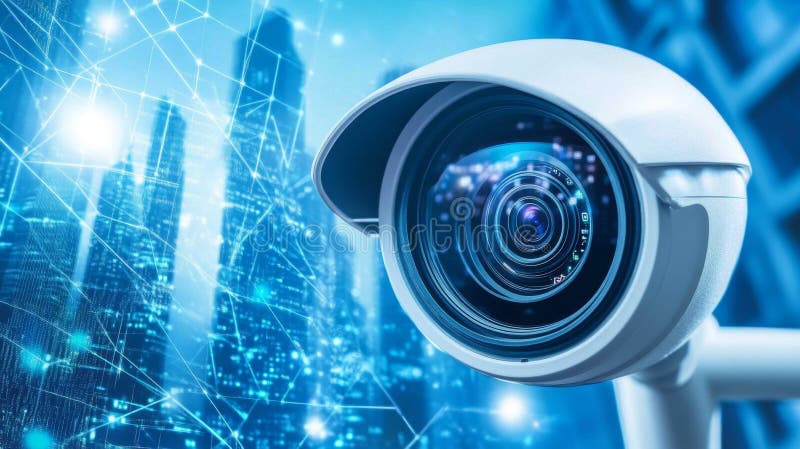 Security Camera is Monitoring City with Network Connection on ...