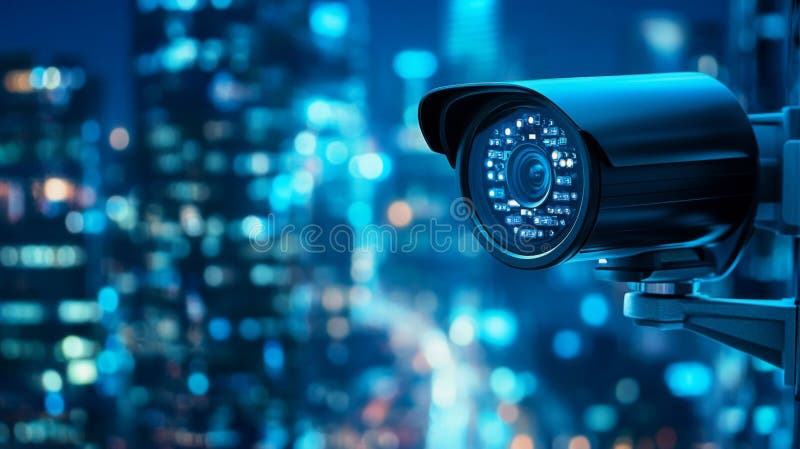 Security Camera Monitoring City at Night Stock Illustration ...