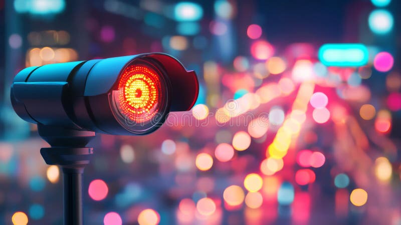 Security Camera Monitoring City Streets at Night Stock Illustration ...