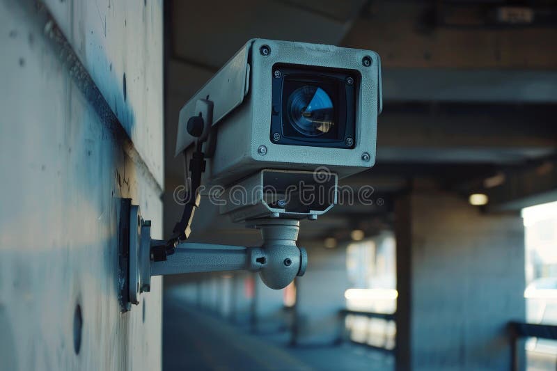 Security Camera Monitoring an Empty Parking Lot Stock Image - Image of ...