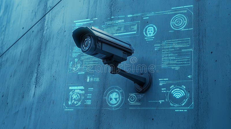 Security Camera Monitoring with Futuristic Hud Interface Displaying ... Security Camera Monitoring with Futuristic Hud Interface Displaying ...