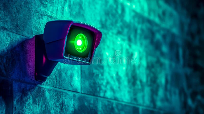 Security Camera Monitoring with Laser Motion Detector on Brick Wall ...