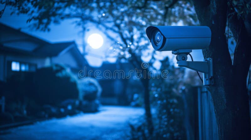 Security Camera Monitoring Residential Area at Night Stock Illustration ...