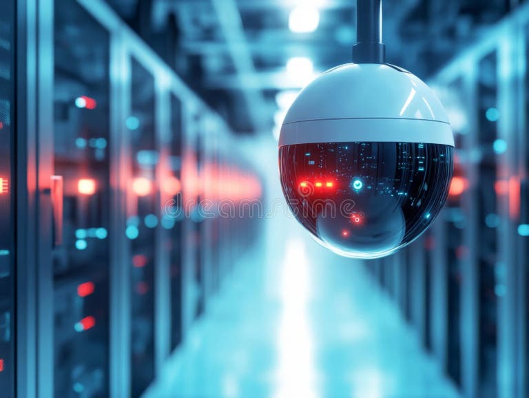 Security Camera Monitoring Server Racks in Data Center Stock ...