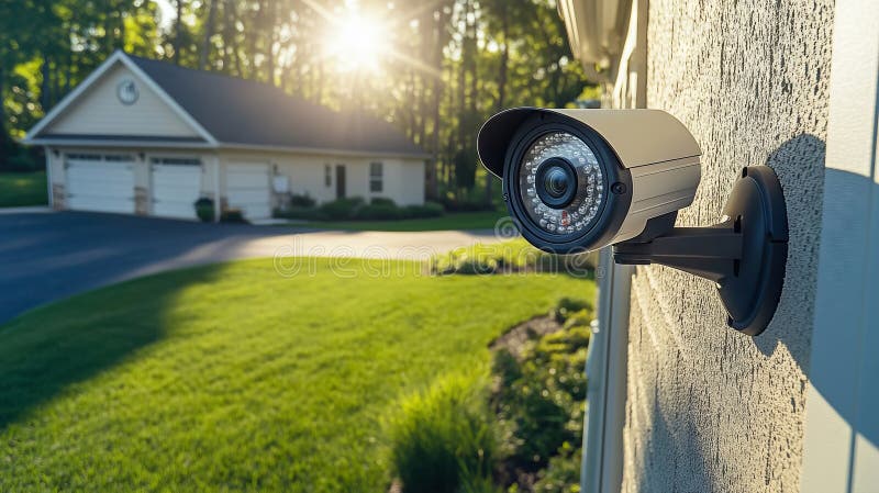 Security Camera Monitoring Suburban House with Lawn and Garage at ... Security Camera Monitoring Suburban House with Lawn and Garage at ...