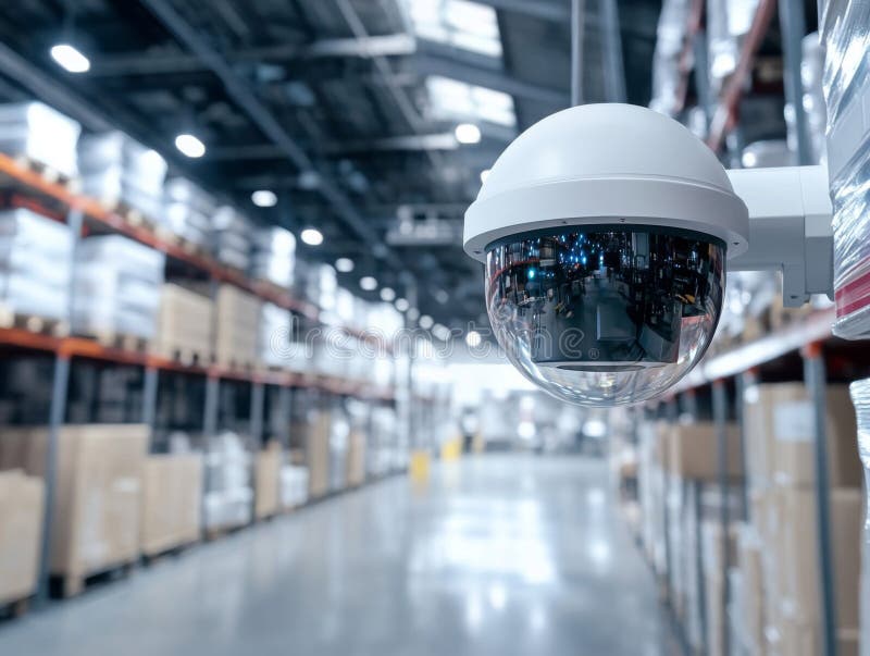 Security Camera Monitoring a Warehouse Interior Stock Illustration ...