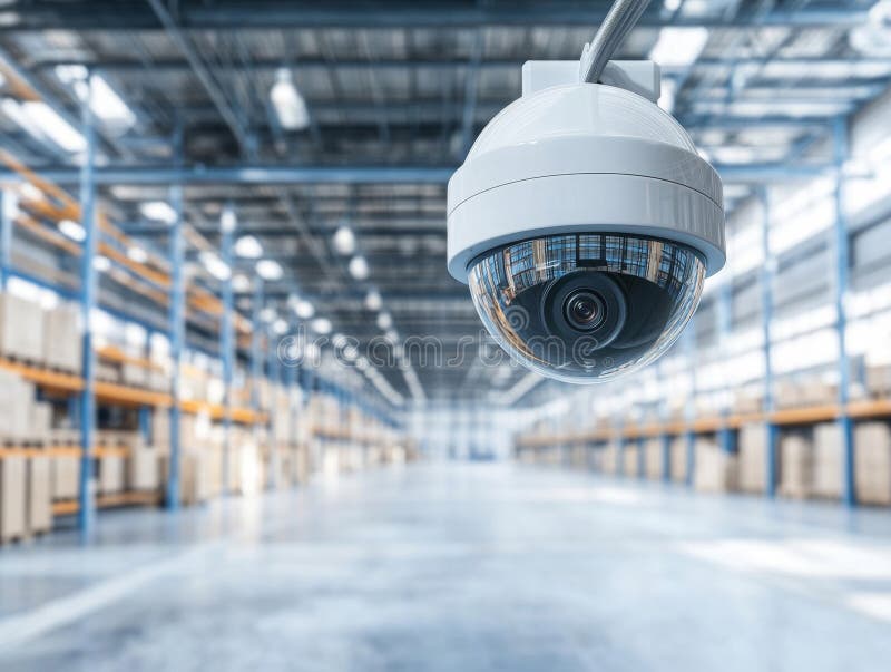 Security Camera Monitoring a Warehouse Interior Stock Illustration ...