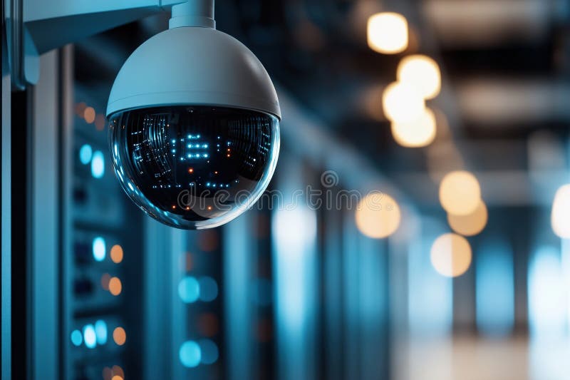 A Security Camera Monitors a Data Center Filled with Glowing Server ...