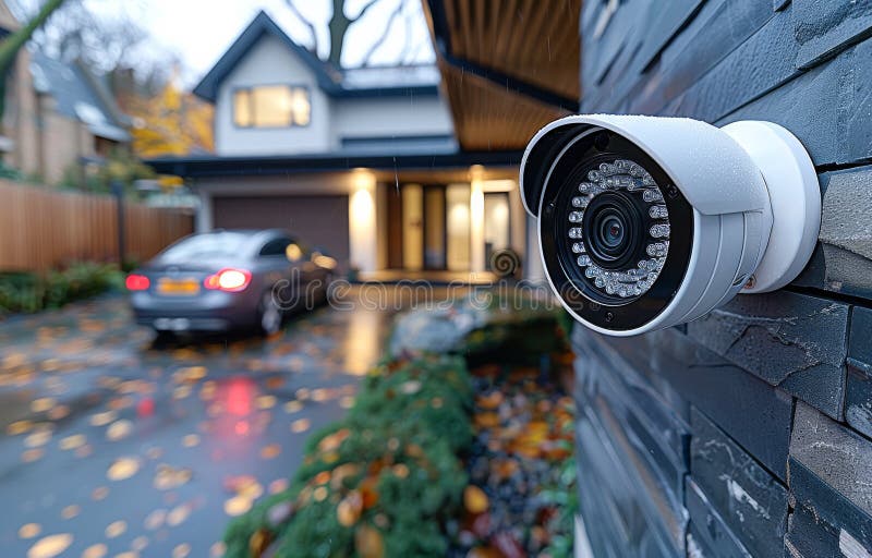Security Camera Mounted on Brick Wall of Home Stock Image - Image of ...