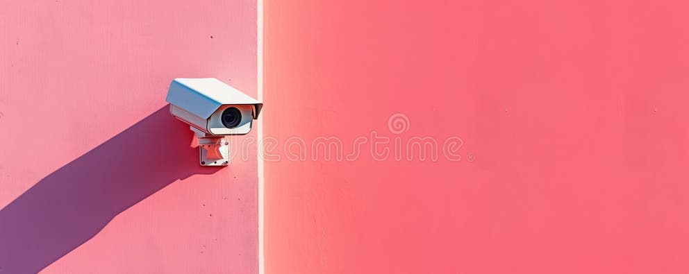 Security Camera Mounted on Bright Pink Wall in Daylight, Modern ...
