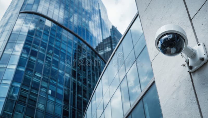 Security Camera Mounted on Building Exterior. Modern Office ...