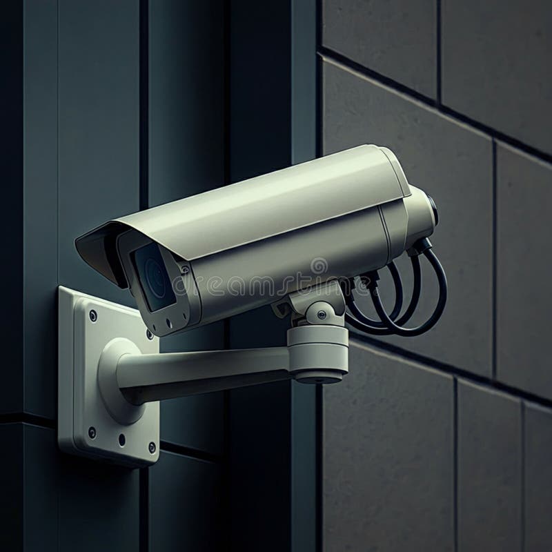 Security Camera Mounted on a Building Wall, Featuring a Cylindrical ...