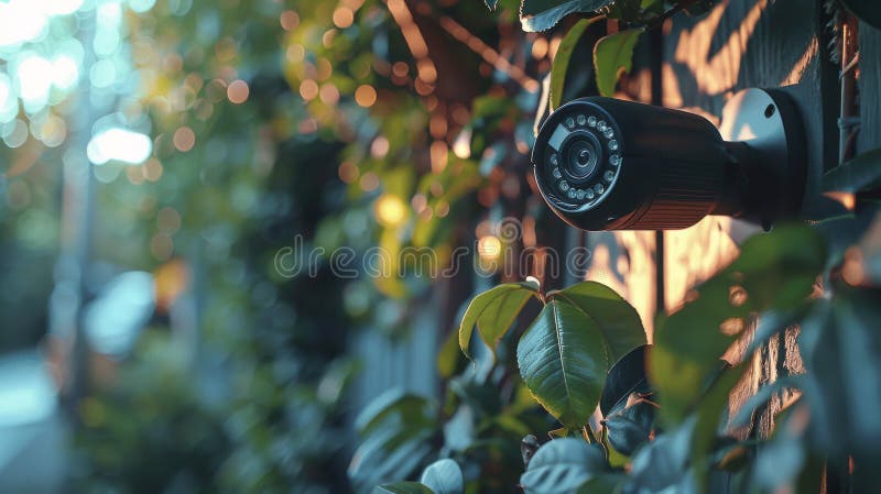 A Security Camera Mounted on a Bush Branch in a Green Forested Area ...