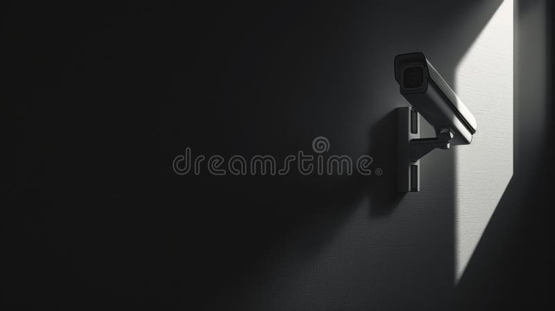 Security Camera Mounted on Dark Wall with Light Beam, Surveillance and ...