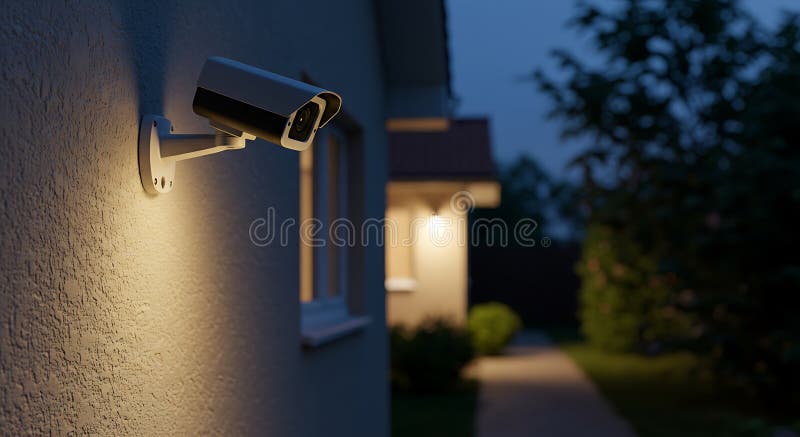 Security Camera Mounted on the Exterior Wall of a Building at Night ...