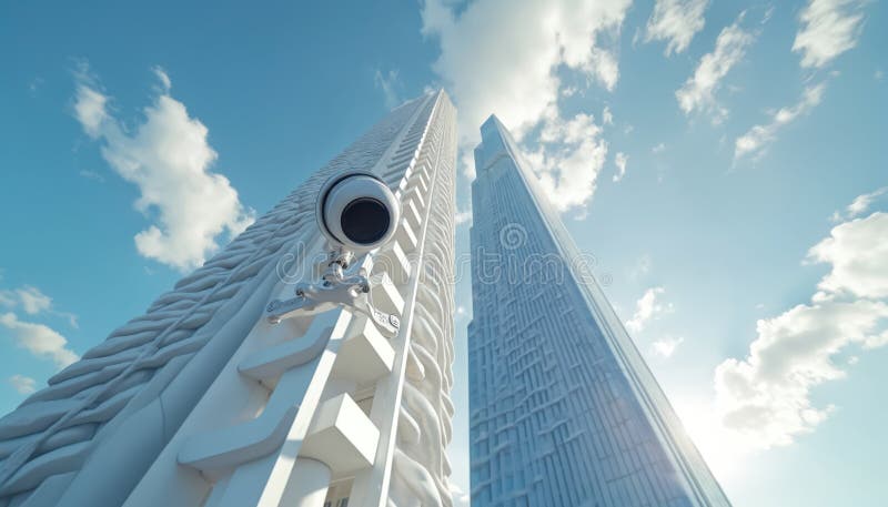 Security Camera Mounted on a Futuristic Skyscraper, Modern Architecture ...