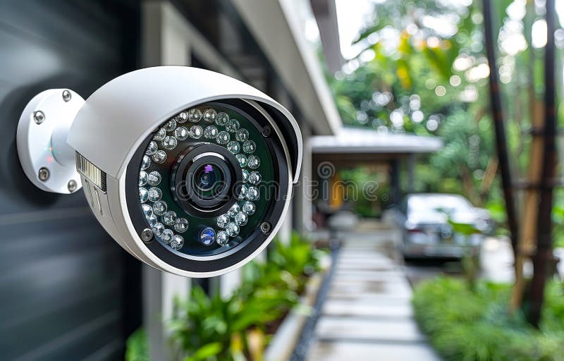 Security Camera Mounted on Home Exterior. a Close-up of a Security ...