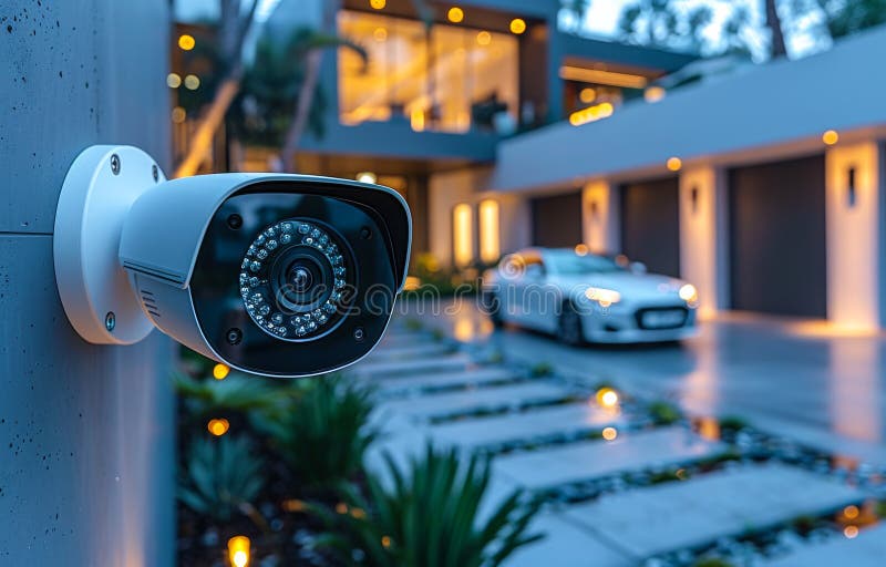 Security Camera Mounted on Home Exterior Stock Photo - Image of outdoor ...