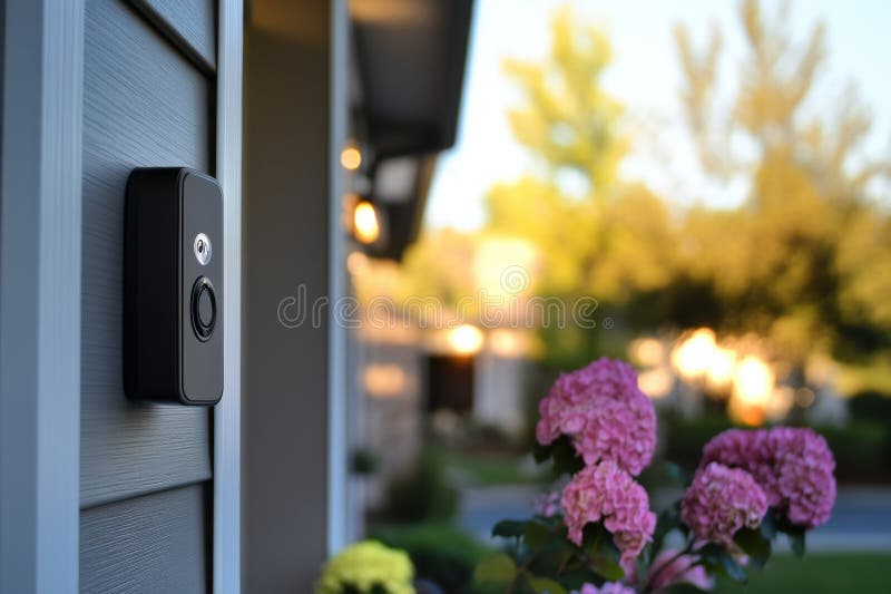 Security Camera Mounted on House Wall with Flowers in the Foreground ...